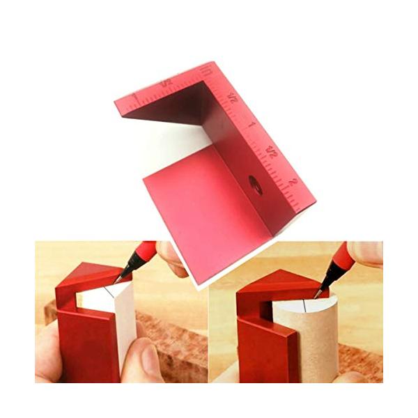 木工多機能センタースコヤ ：センターゲージ、止型定規 、45度・90度定規 センターゲージ 簡単に45度の墨付きができます。枠組の45度合わせはもちろん、棒状や円形のセンターを求めることができます。また、スコヤとして直角の確認をしたり、直角...