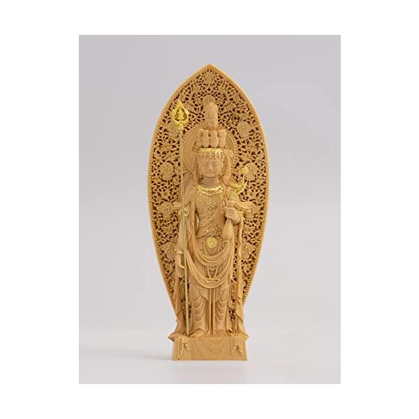 極小仏シリーズ： 実物のイメージそのままの造形バランス　用途や場所を選ばずお楽しみいただける極小サイズの木彫り仏像本体サイズ(約)：高さ12*幅5*奥行2.5cm　重量：約30ｇ素　材：天然木 ツゲ *製品内容：本体 台座一体 、光背　桐箱...