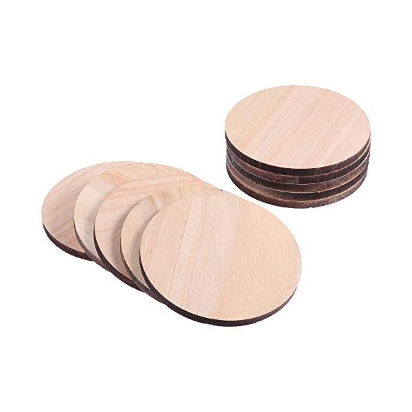 耐久性と実用性を備えた木製スライス：Toyvianの10ピースの丸い木製円は直径約10cm、厚さ約0.5cmで均一なサイズを持ち、滑らかな表面によりペイントや染色がしやすく様々なDIYクラフトに適しています。未加工の天然木材で自由な表現が可...