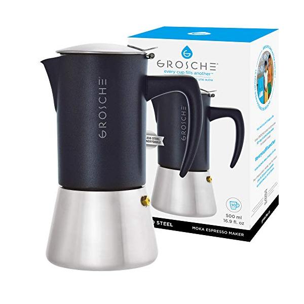 * [IHストーブや他のストーブ用モカエスプレッソコーヒー] ステンレススチール製ストーブトップエスプレッソメーカー、モカポット、手動コーヒーパーコレーターマシン。 6カップサイズ。 家庭用エスプレッソをバリスタのように演出するストーブトッ...