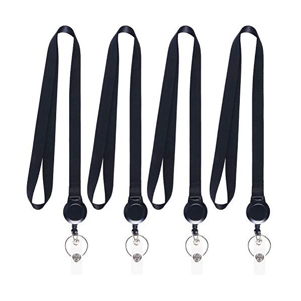 パッケージ内容 ： ネックストラップ4本入り黒; 寸法：長58 センチメートル  一方向 ，幅1.5 センチメートル ; 柔軟な感触：耐久性の高いポリエステル素材で作られ、手触りも柔らかくてツルツルした感触で軽量なストラップなので、高いフィ...