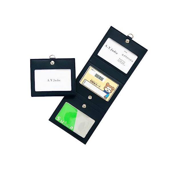 3種類のカードが入る透明窓付き個人情報を保護するリバーシブル構造カードが落ちないフラップ式ポケット3面窓タイプでも軽い文房具・オフィス用品:事務用品:名札・ホルダー