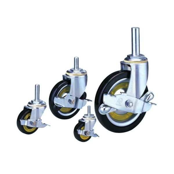 ストッパー付き静電気の帯電防止を向上させるよう開発した、導電性キャスターです。アースさせるため特殊導電性合成ゴム車輪を使用。総合成ゴム車輪。専用スパナにて六角座金を廻し締め込みますと、取り付ける事ができます。文房具・オフィス用品:オフィス家...