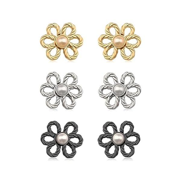 商品仕様 この調節可能な花型ウエストバックルのサイズは30mmで、銀色の六弁花、金色の六弁花、黒色の六弁花が各2個ずつ、合計6個のボタンが含まれています。それぞれのボタンが、どんなファッションアイテムにも優雅な雰囲気を加えます。  高品質の...