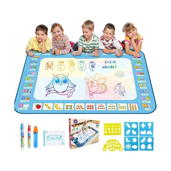 対象年齢：3歳以上セット内容：画用紙 60*80cm 、専用ペン3本、EVAテンプレート1枚、図形付きテンプレート4枚、お絵かき帳1冊落書きは約5分で自然に消えます 気温や風量によって異なります 。お子様はウォーターブルーのグラフィティマッ...