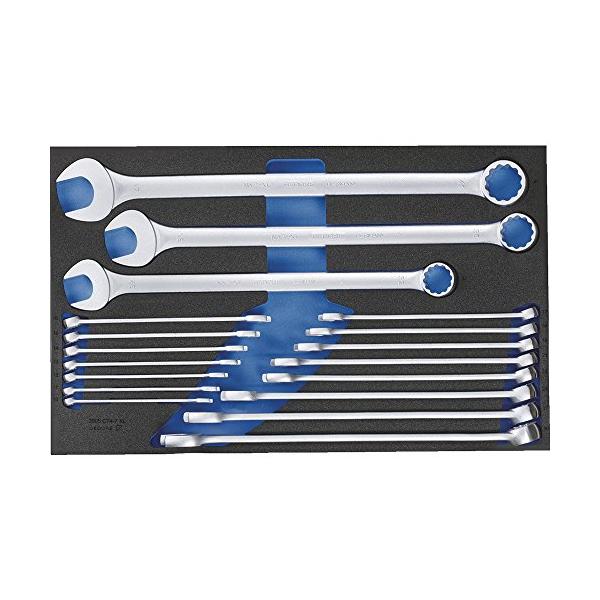 セット内容：コンビネーションスパナ(7XL)：10、11、12、13、14、15、16、17、18、19、21、22、24、27、30、32、36、41セット内容(点)：18ケース寸法(mm)奥行：390ケース寸法(mm)高さ：35ケース寸...