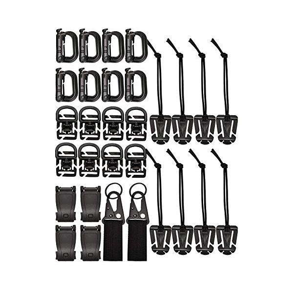 *パッケージ内容：Dリンググリンロック8個、回転可能なDリンググリンロック8個、ゴムひも付きウェブドミニネーター8個、ウェブドミネーターバックル4個、キーリングホルダー2個。25mm以下のストラップ幅に対応。* ウェブドミネーター 2.5*...