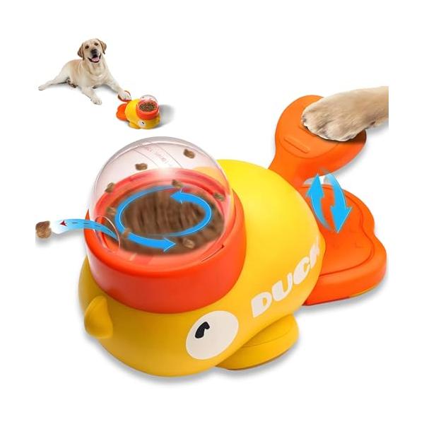 2in1知育玩具 YUN YUE 自動給餌器 犬用 アヒル型 早食い防止 運動不足解消 お手入れ簡単 餌入れ＆知育玩具 蓋3個セット (イエロー)ペット用品/犬/餌やり・水やり用品/自動給餌器