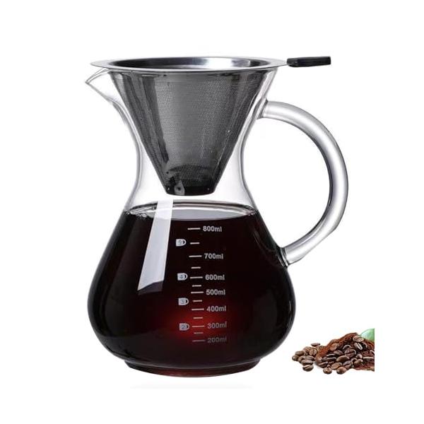 サイズと容量 ：このハンドドリップコーヒーサーバーは、高さ18.5CM、ベース直径8CM、満水容量1100ml、実用容量800mlとなっており、日々のニーズを満たすことができます。オフィス、家庭、旅行、どのシーンにもぴったりです。 優れた素...