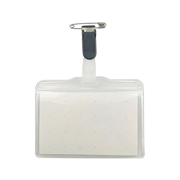 入数 10枚入り  クリップ部 安全ピン/プラクリップ 本体サイズ／外寸 縦：75mm、横：101mm 収容寸法 縦：56mm、横：95mm 名刺サイズ  特長 プラクリップは左右に角度調節可能 材質 本体：ポリオレフィン樹脂、クリップ部：...