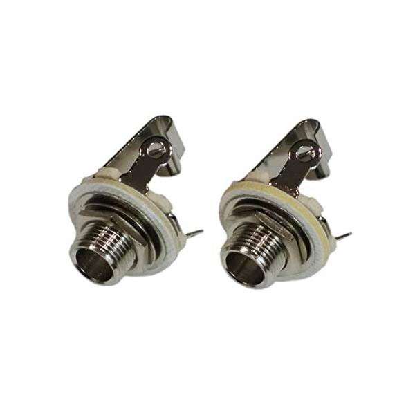 ギターのジャック。エフェクターのインプット・アウトプット等に使用するモノラルフォンジャックです。オープンタイプ、メス、6.35mm径のフォンプラグ用。本体外径：１９．２ｍｍ 端子部除く 。本体全長：３０ｍｍ。取り付け穴径：９．５ｍｍ。固定用...