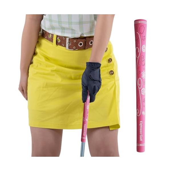 Eighteen Golf オリジナル ラバー ゴム  グリップ セット フラワーパタンを施しながら、しっかりしたグリップ力でオシャレなグリップとなっています。M58準拠、重さ 約 42.5gの軽量タイプで飛距離重視の方や握りやすさで女性の...