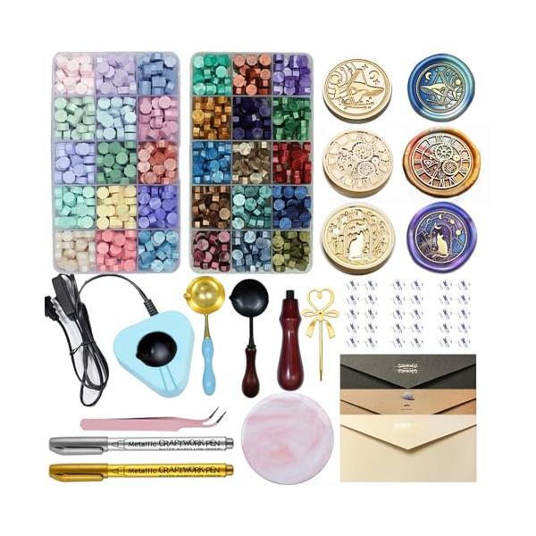 DIY シーリングスタンプ セット シールスタンプセットの内容：24色のワックス* 2、スタンプヘッド* 3、キャンドル* 10、スタンプ台* 1、スプーン* 1、シール専用両面テープ* 30 品質材料 ：シーリングワックスは環境に優しい樹...