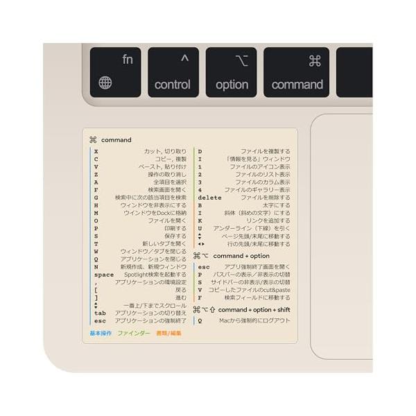 Macをより快適に、効率的に操作するための、最もよく使用される基本の必須ショートカットキー80以上を厳選して掲載した、ショートカットキー・コマンド・ステッカー 日本語 です。初心者から中級者・上級者の方まで幅広くおすすめです。耐水加工済 マ...