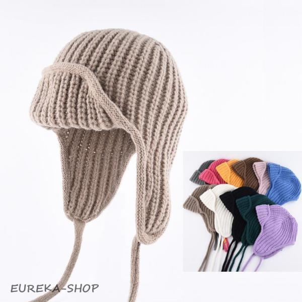 ビーニー ニットフライトハット ニット帽 耳あて付き ケーブル編み 帽子 防風 防寒 秋冬 レディース メンズ[素材]ポリエステル[原産国]　中国※画像の商品はサンプルです。実際の商品とは仕様・加工・サイズ・素材が若干異なる場合がございます...