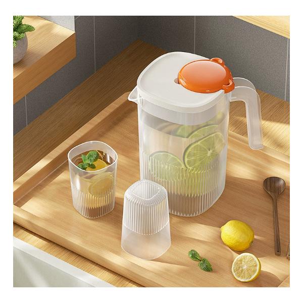 カラー：ホワイト、ブラックセット：冷水筒*1個+コップ*4個容量：冷水筒2200ml、コップ250ml素材：PP適合温度範囲：-20℃~120℃