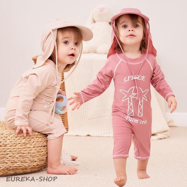 キッズ　長袖ラッシュガードかわいい　ベビー水着お子様を日焼けから守るカワイイパーカーです♪こちらは、全身を守ってくれるつなぎタイプの水着となっています。プールや海で目立ちそうなカラーで、とってもおしゃれ。小さなお子さんの肌への負担が心配なお...