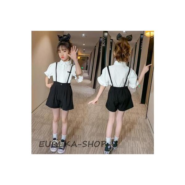 素材：ポリエステル子供服 セットアップ キッズ 女の子 半袖 夏 上下セット トップス シャツ ブラウス ハーフパンツ 半ズボン 短パン 薄手 可愛い 韓国子供服 通学着 通園着●モニター画像は実際の商品と色合いが異なる場合もございます。●...