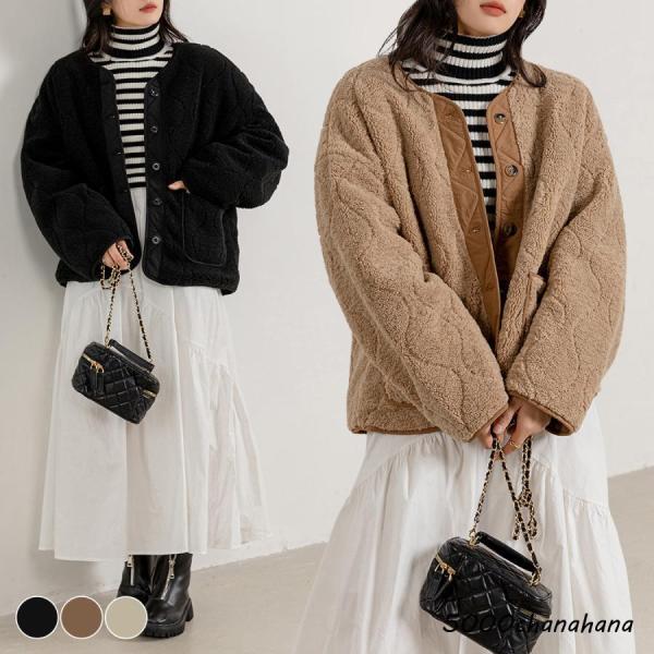 ブルゾン レディース 秋冬 きれいめ おしゃれ アウター 長袖  ボア キルティング ミドル丈 ゆったり ■セット内容・1点・キルティング柄が可愛いボアブルゾンQUILTING BOA BLOUSONオーバーサイズでゆったりと着こなせるキル...