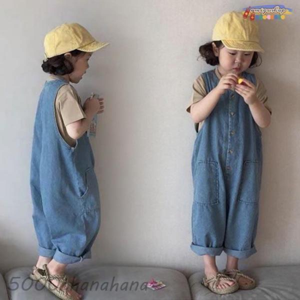 子供 デニムサロペット サロペット オーバーオール オールインワン サロペットパンツ　コンビネゾンロンパース 子供 中に着るものをパーカーなどに変えれば一年中活躍程よくゆとりのあるシルエットで着るだけでコーディネートが決まるサロペット薄いデ...