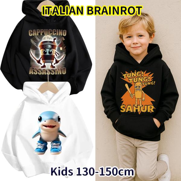 イタリアンブレインロット　キッズ用パーカープリントも綺麗で裏起毛で暖かトゥントゥントゥンサフール（Tung Tung Tung Sahur）Tralalero Tralala(トララレロトラララ)カプチーノ・アサシーノ (Cappuccin...