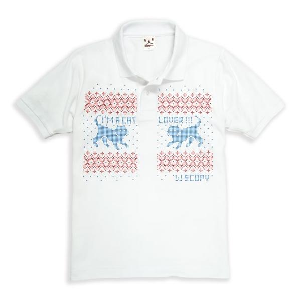 ポロシャツ メンズ レディース 半袖 猫 .NORDIC.CAT - ホワイト ネコ ねこ 猫柄 雑貨 SCOPY スコーピードットを使ってノルディック柄を再現したちょっと涼しいデザインのポロシャツです。編みこみっぽく見えるようにプリントで...