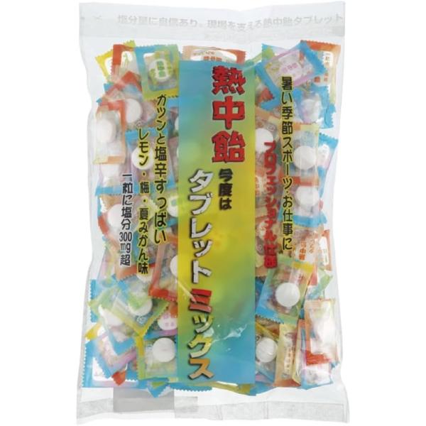 ■3つの味で飽きない！暑い現場でも「溶けない」塩分チャージ猛暑の現場や激しいスポーツの必需品「熱中飴タブレット」に、レモン・梅・夏みかんの3フレーバーが入った大容量ミックスが登場！毎日食べても飽きがこず、チーム全員で楽しく美味しく塩分補給が...