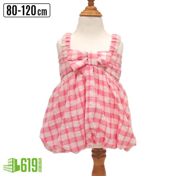 かわいいピンクチェック柄のワンピース。トップスにもお使いいただけます。【サイズ】80cm〜120cm・画面（モニター）上と実物では、カラーの見え方が異なる場合がございます。あらかじめご了承ください。・商品によっては多少の糸のほつれや縫製不良...