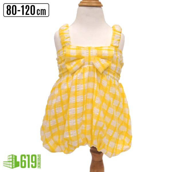 かわいいイエローチェック柄のワンピース。トップスにもお使いいただけます。【サイズ】80cm〜120cm・画面（モニター）上と実物では、カラーの見え方が異なる場合がございます。あらかじめご了承ください。・商品によっては多少の糸のほつれや縫製不...