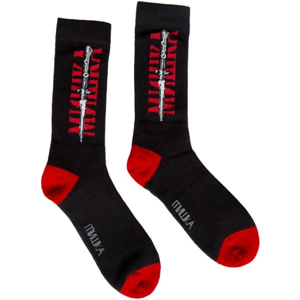 MISHKA ミシカ 正規取扱店MISHKAのブランド名を隠すようにデザインされたナイフが印象的なソックス。足元のアクセントには最適の逸品です。■　サイズ　■ONE SIZE （26〜29cm）・衣類は全て平台に平置きし外寸を測定しておりま...