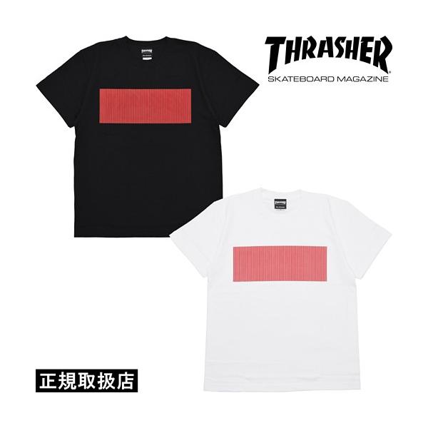 公式　THRASHER スラッシャー　正規取扱店フロントから見た時は、赤いラインにて構成された長方形。角度を変えることで「THRASHER」のブランドネームが現れるギミックを施した半袖TEE。見る度に表情を変えるデザインに釘付けになること間...