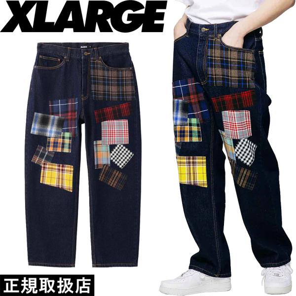 XLARGE エクストララージ 正規取扱店11枚の異なるパッチワークが施されたXLARGEのオリジナルデニムパンツ。5ポケットのストレートシルエット。シンプルになりがちなパンツにアクセントを加えられる1枚。■　サイズ　■30inch　（ ウ...