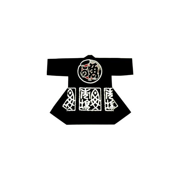 反応染の祭り法被　ロング丈の品質：１６番天竺(綿１００％)サイズ：身丈９０ｃｍ長半纏の地色は、黒です。衿に「魚がし」の文字入りです。反応染法被とは？従来の染色方法です。日焼けしやすいですが、摩擦堅牢度が顔料比べ、等級が高くなります。大人法被...