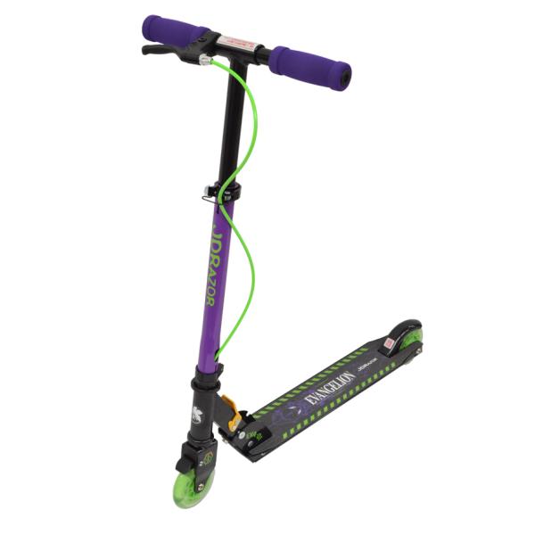 エヴァンゲリオン初号機モデルのキックボードが登場！！MS-202B-LED.EVAはブラックボディにエヴァンゲリオン初号機をモデルとしたパープルとグリーンのカラーリングが施され、また電池不要のLEDホイールは走るだけでグリーンに光ります。・...