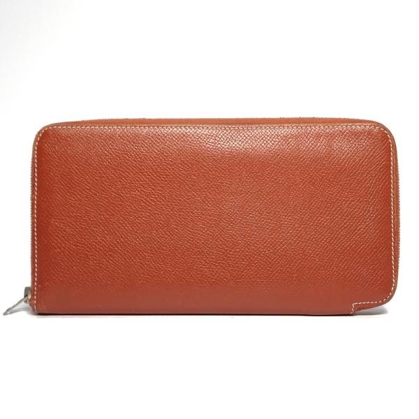 ★綺麗・安い・丁寧・早い ★神戸で永年営業の質屋です。《【HERMES】エルメス　アザップロング　シルクイン　□O刻印　2011年製造　ラウンドファスナー　長財布　茶　オレンジ　レザー　ウォレット　中古　ファスナー持ち手のレザー欠損　ブラウ...