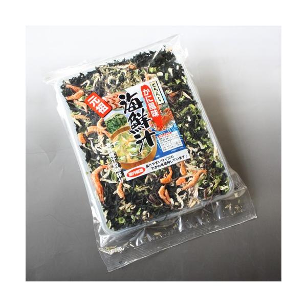 ご家庭のお味噌汁や即席のお味噌汁に本品を適量ひとつまみパッと入れて一煮立ちすれば磯の香りたっぷりの海鮮汁の出来上がりです。雑誌やメディアにも取り上げられたヒット商品です。【商品名】海鮮汁<br>【原材料】わかめ（湯通し塩蔵わかめ...