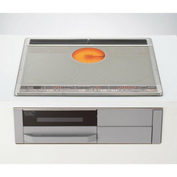 ヒーター機能設置タイプ　ビルトイングリル種類　シーズヒーターヒーター　3 口ロースター　両面火力　左：3kW右：3kW中央：1.2kWグリル火力　1.6kW火力調整　左右：9段階中央(ラジエントヒーター)：3段階グリル：3段階クイックラジエ...