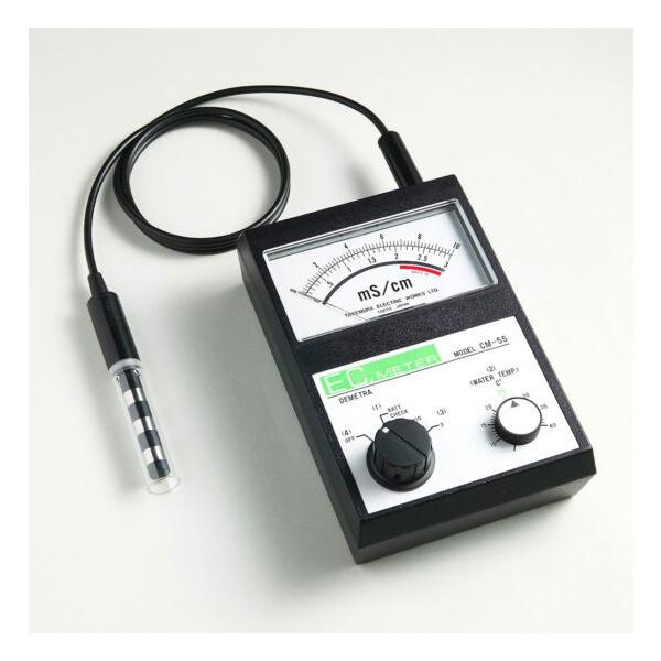 EC計 アナログ電気伝導度計 CM-55 溶液栽培用 ポータブルテスター 竹村電機製作所※屋号をお知らせ下さい。個人様宅への配達は、別途送料が発生致します。EC計　溶液栽培用　防水機能なし高精度。測定レンジは2つ。見易い拡大目盛、ミラー付大...