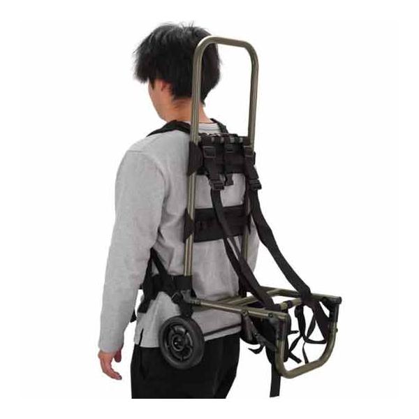 クーラーやバッカンなど大きな荷物を乗せて釣り場まで楽々運べるキャリーカート。 チェストベルトとウェストベルトが装備された背負子は身体に確実にフィットし、 歩行時の揺れを最小限に抑える。軽量かつ丈夫なアルミフレーム素材を使用。 不要な時はコン...
