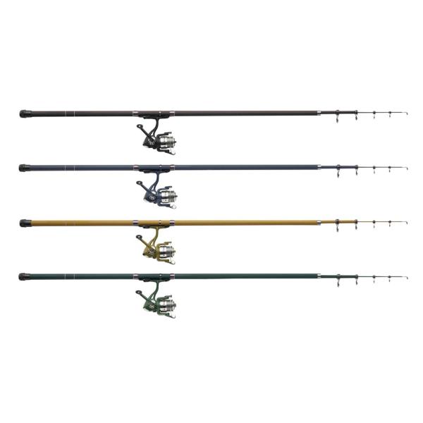 フィールドに馴染むアースカラーの竿リールセット投げ釣り・ちょい投げ入門に最適な、ミリタリーカラーのエントリーセット【仕様】全長（m）:3.60継数:4仕舞（cm）:100自重（ｇ）:263先径/元径（mm):2.3/22.5適合錘:8〜20...