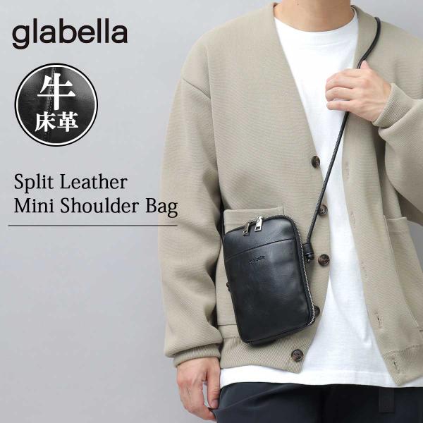 【発売日：2023年06月23日】■商品名スマホショルダー スマホポーチ メンズ レザー 革 牛床革 おしゃれ 男の子 高校生 20代 ミニショルダーバッグ グラベラ glabella■カラーブラック■サイズ横幅：約14.0cm/高さ：約2...