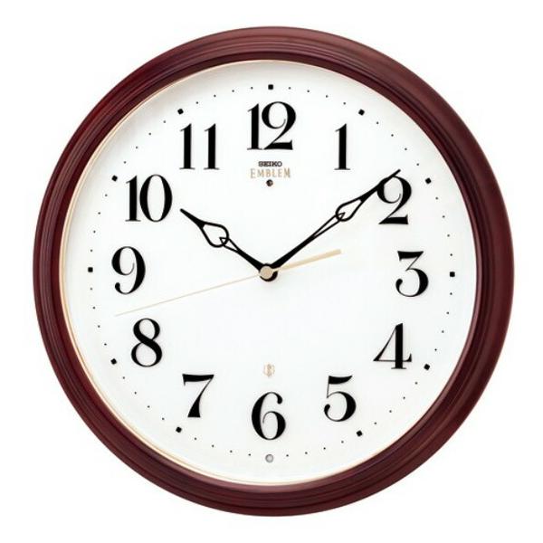 セイコー (SEIKO) EMBLEM 掛け時計 電波時計 おやすみ秒針 スイープ 木枠 HS553B　のスペックサイズ (直径×厚み (cm)) 29×4.4素材 木枠 （アルダー濃茶木地塗装）、前面：球面ガラス機能 電波修正機能（40k...