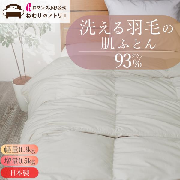 商品名：羽毛肌掛布団表生地：綿100％詰めもの：ダウン93％・フェザー7％（シルバーダウン）ダウンパワー（DP）：DP400詰めもの重量：0.5kgサイズ：（シングル）150×210cmカラー：ライトベージュ・グレー生産国：日本製製造メーカ...