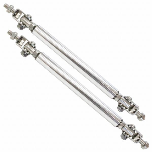 汎用のコネクションロッド75mm(ロッド部の長さ)の2本セットです。走行時のガタツキやすくなるＧＴウィング ディフューザー エアロパーツなどの固定に必需品！◆取り付け部は可動式になっているので、取り付け角度も自由に調整できます。◆ロッド両端...