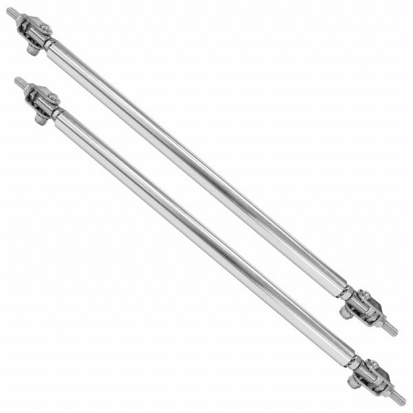 汎用のコネクションロッド200mm(ロッド部の長さ)の2本セットです。走行時のガタツキやすくなるＧＴウィング ディフューザー エアロパーツなどの固定に必需品！◆取り付け部は可動式になっているので、取り付け角度も自由に調整できます。◆ロッド両...