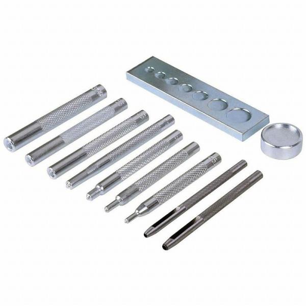 レザークラフトやハンドメイドに♪便利なホック打ち具１１点セットです！これから始める方に最適なセット内容☆もちろん経験者の方もOKです☆皮革 製の 鞄 / 財布 / キーケース パスケース や、アクセサリー / 皮 のホックを取り付ける工具で...