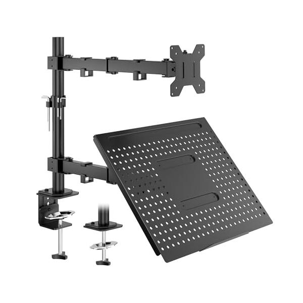 デュアルアーム (PC+モニター用)ブラック/-/-・Style:デュアルアーム (PC+モニター用)・2in1モニターアーム 13?32インチのLED/LCDディスプレイに対応するこのノートパソコンアームは最大8kgの重量に耐えることがで...