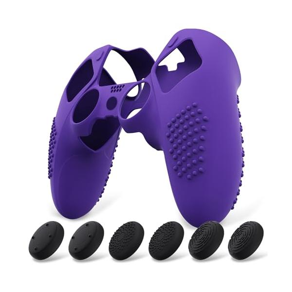 パープル/-/-・Color:パープル・高品質なシリコンケースは、ps5 Edge対応用に特別に設計されています。様々なスタイルと色からでき、新しいコントローラーを保護します・滑り止めのシリコングリップスキンの表面は3Dスタッズエディション...