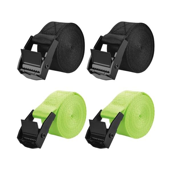 ブラック+ライトグリーン - 4本/2m/OS3358・Color:ブラック+ライトグリーン - 4本Size:2m・? 頑丈な構造：高強度の金属製ラチェットバックルを使用し、荷物の安定性を確保。耐久性が高く、信頼性のあるにじめベルト・? ...