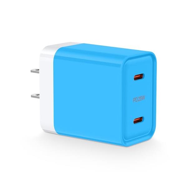 ブルー/-/-・Color:ブルー・??25W PD充電器・2ポート搭載 Power Delivery対応のUSB Cの両ポートを搭載しています。単ポート利用時、25Wを出力します。２ポート利用時場合、合計25wの電圧電流に対応し、自動判別...